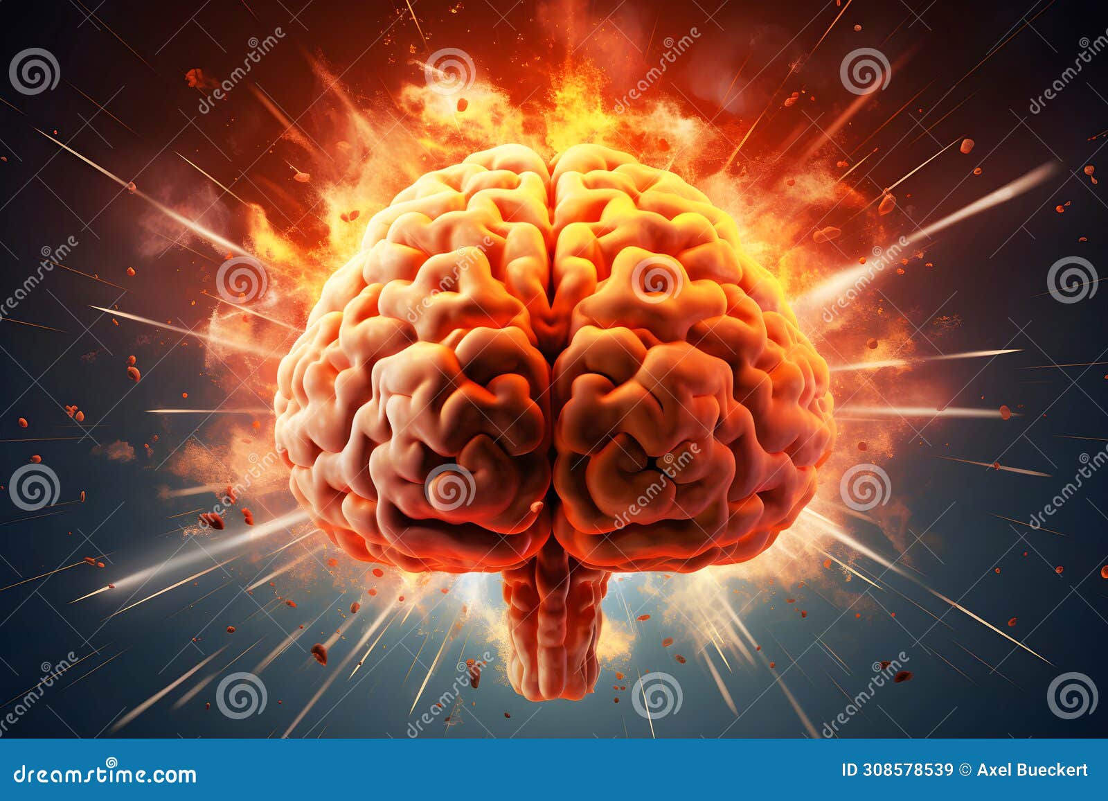 Human Brain Exploding with Fire and Light Bursts Imagen de archivo ...