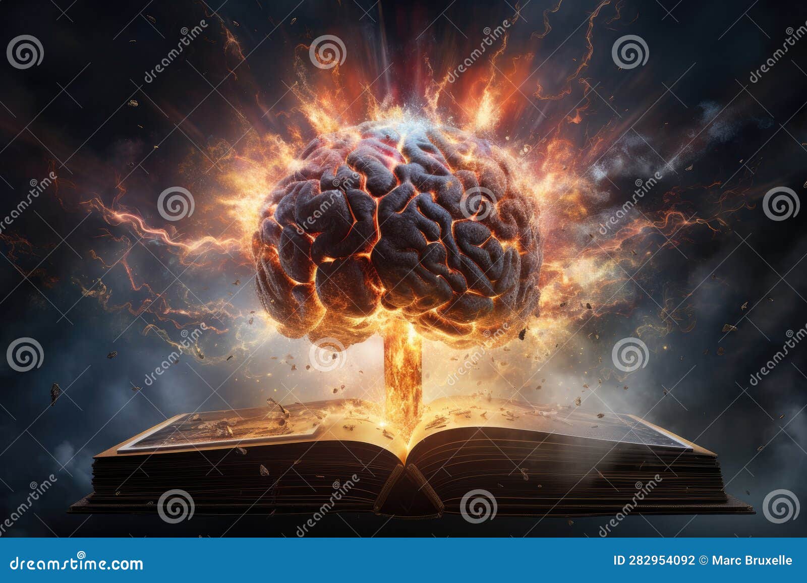 Human Brain Exploding Over Open Book - AI Generated Stock Illustration ...