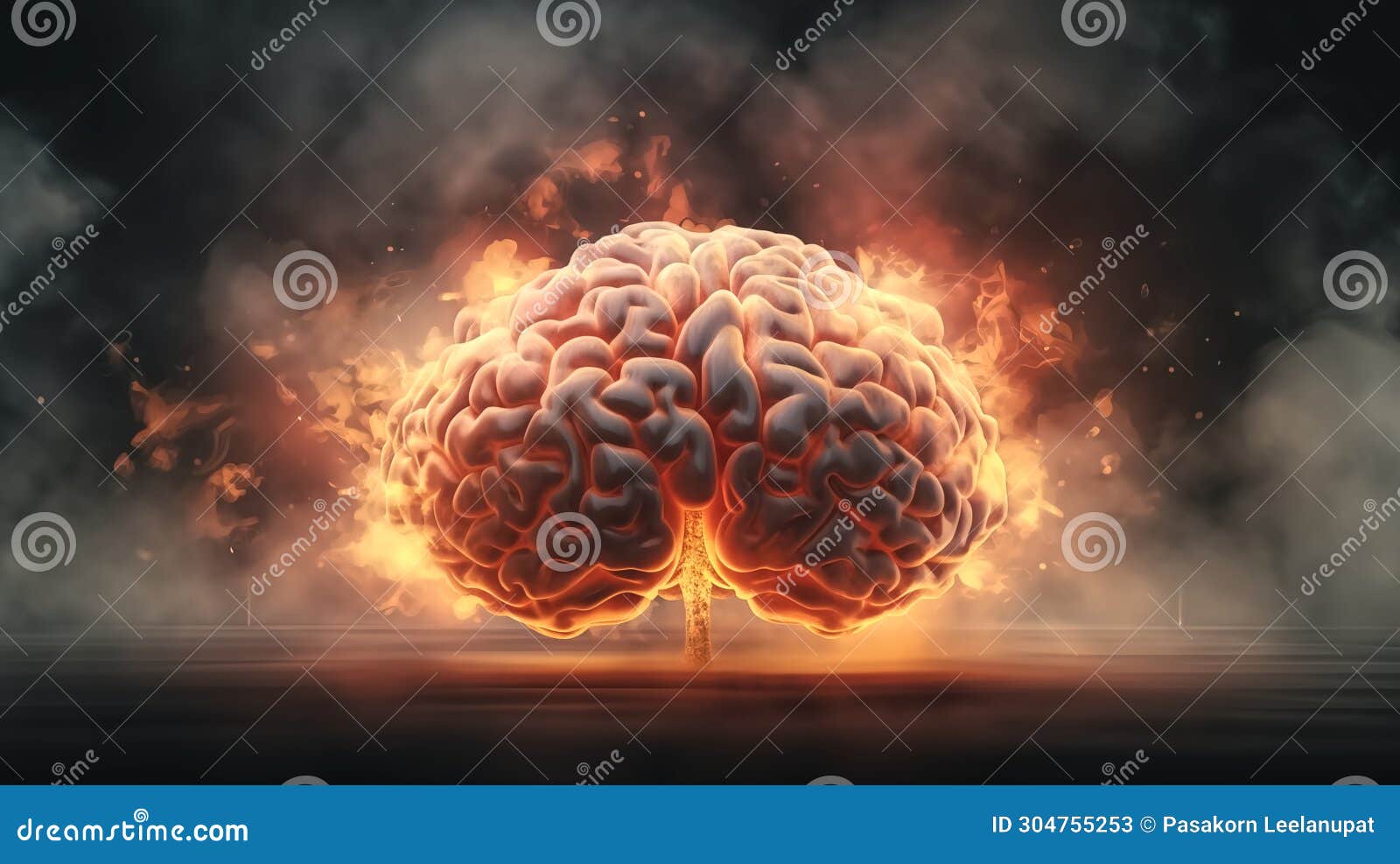 Human Brain Filled with Smoke. Brain Exploding with Knowledge an Stock ...