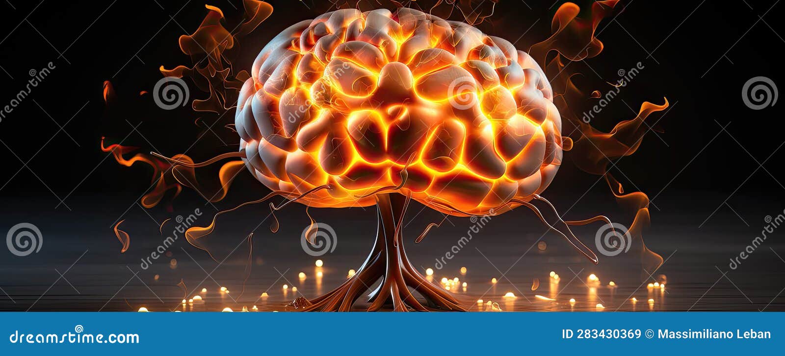 Human brain in fire stock illustration. Illustration of neurology ...