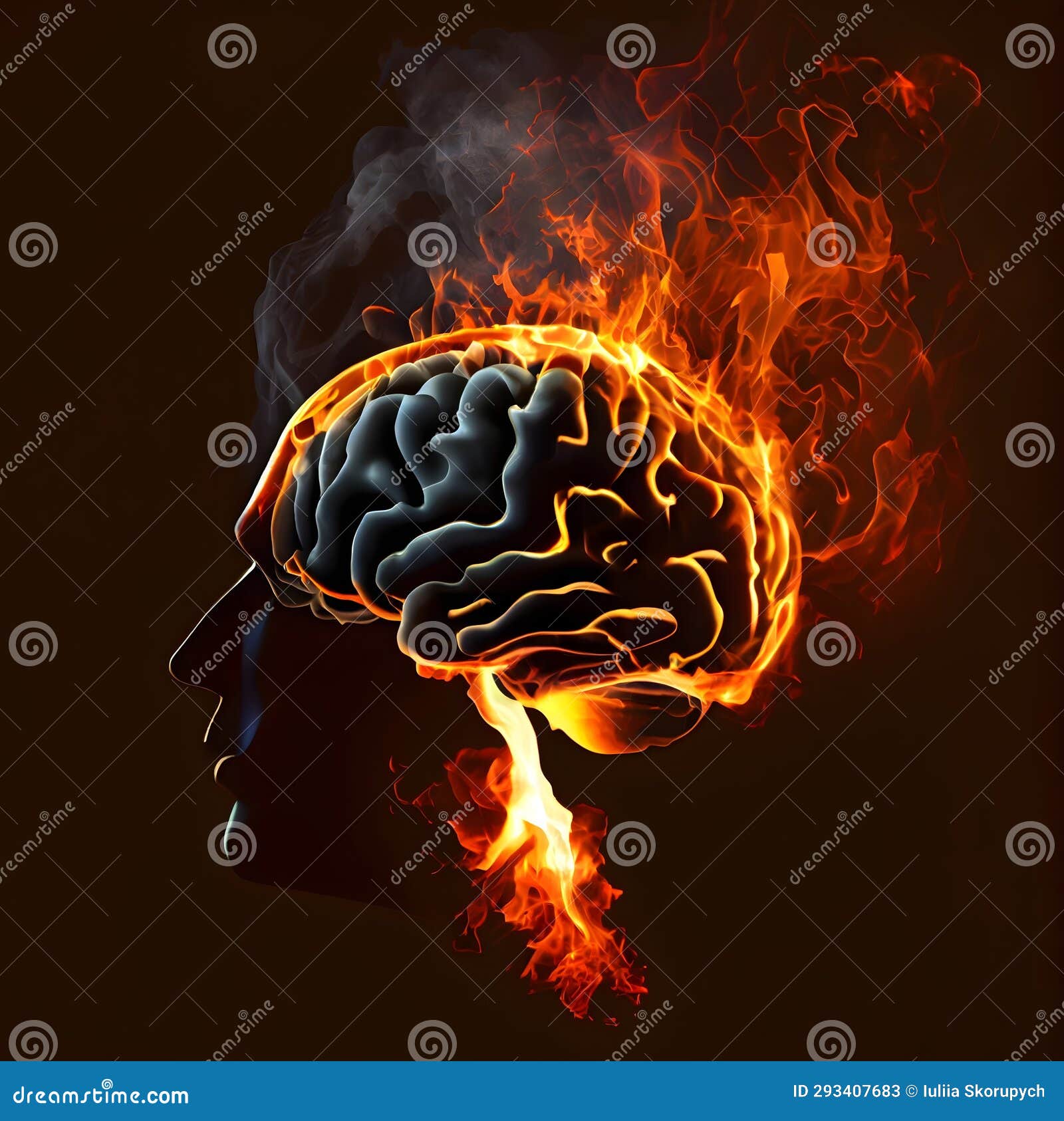 Human brain in fire stock illustration. Illustration of concept - 293407683