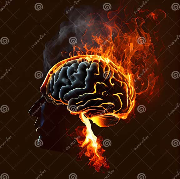 Human brain in fire stock illustration. Illustration of concept - 293407683