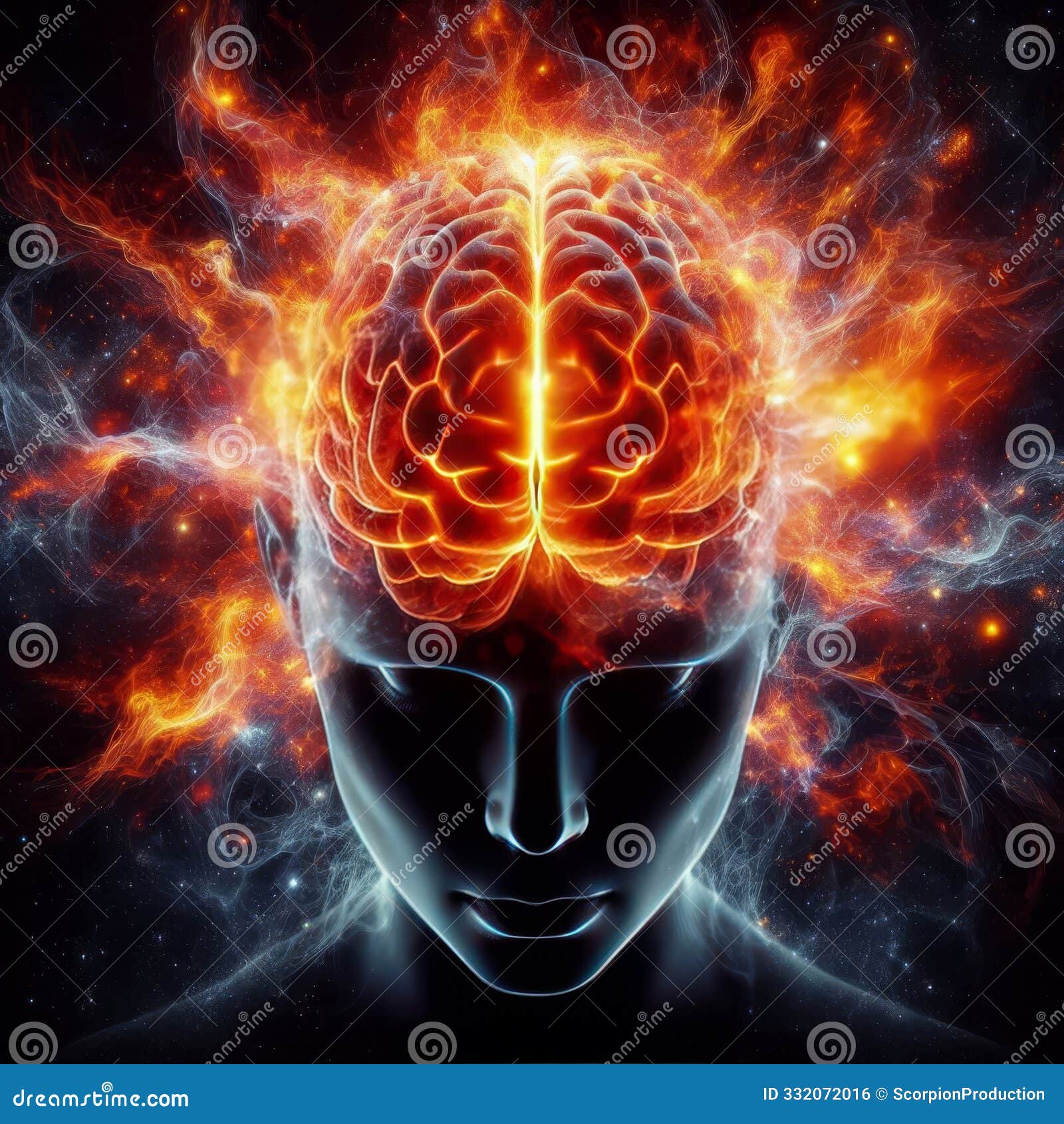 Human Brain on Fire Symbolizing Intense Creativity Stock Photo - Image ...