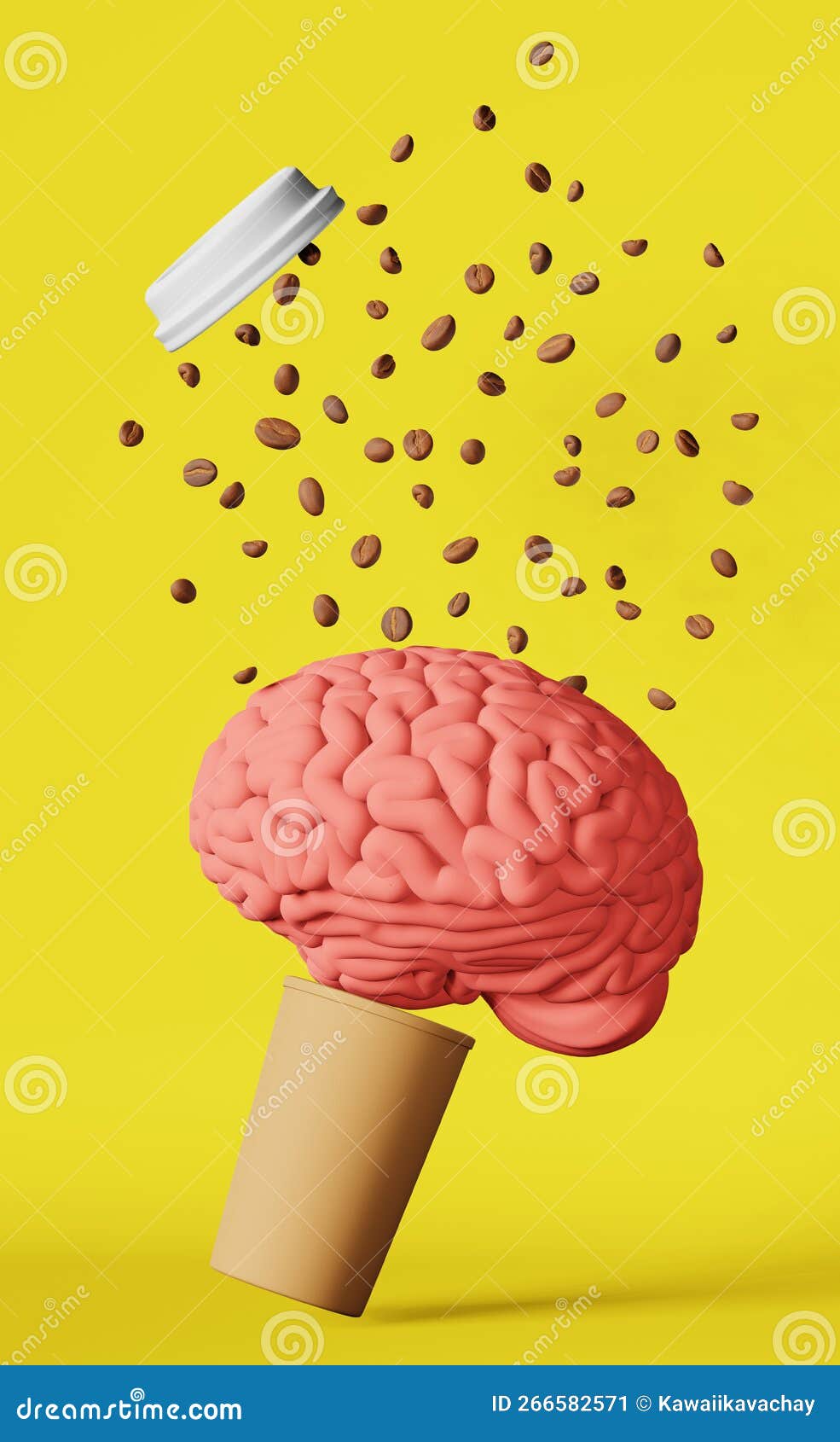 Human Brain Floating Coffee Bean Explosion Paper Cup 3D Rendering ...