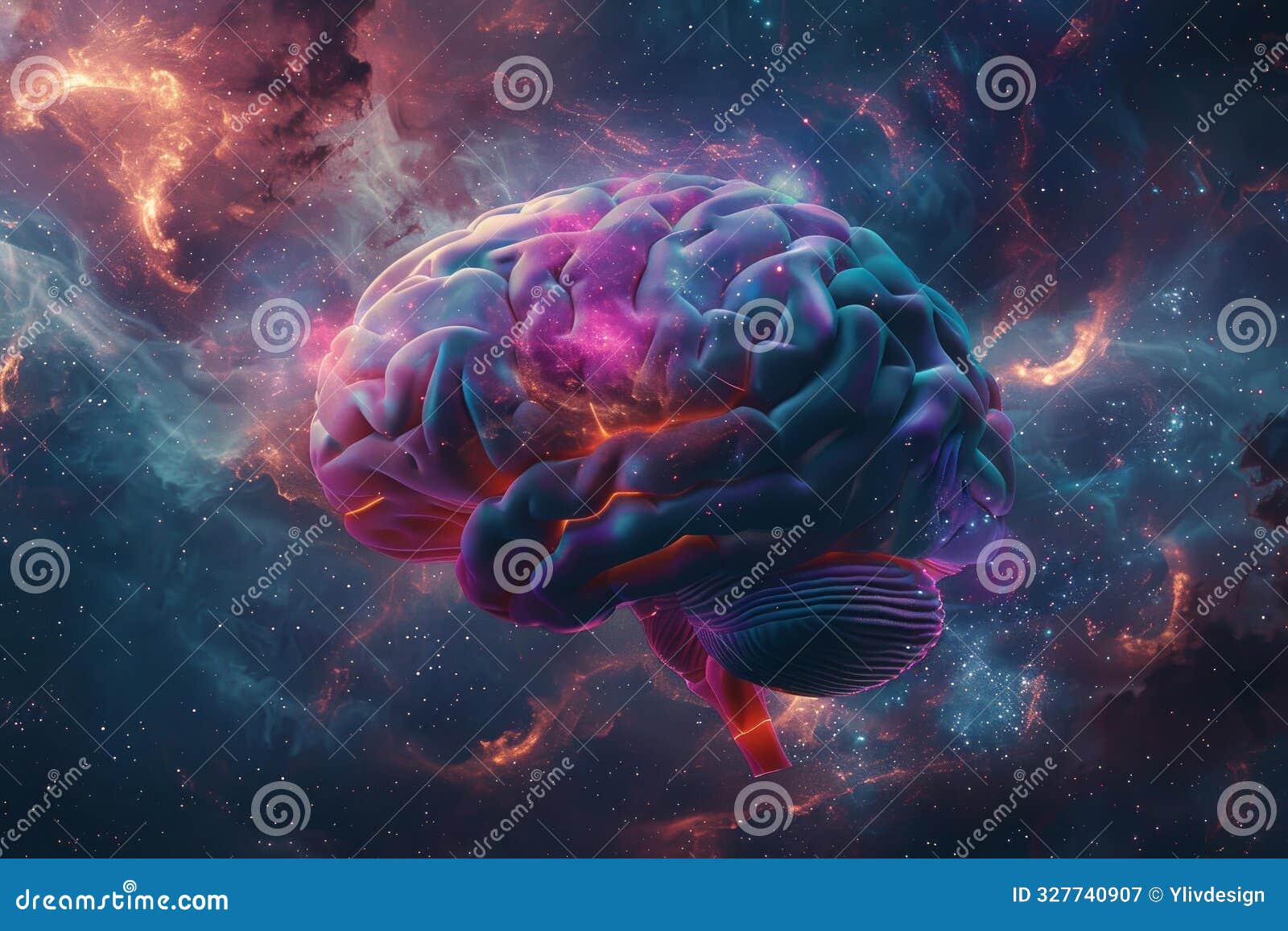 Human Brain Floating in Colorful Nebula is Representing Consciousness ...