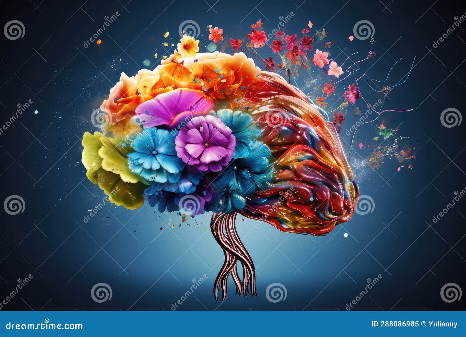 Human Brain with Flower. Generative Ai Stock Illustration ...
