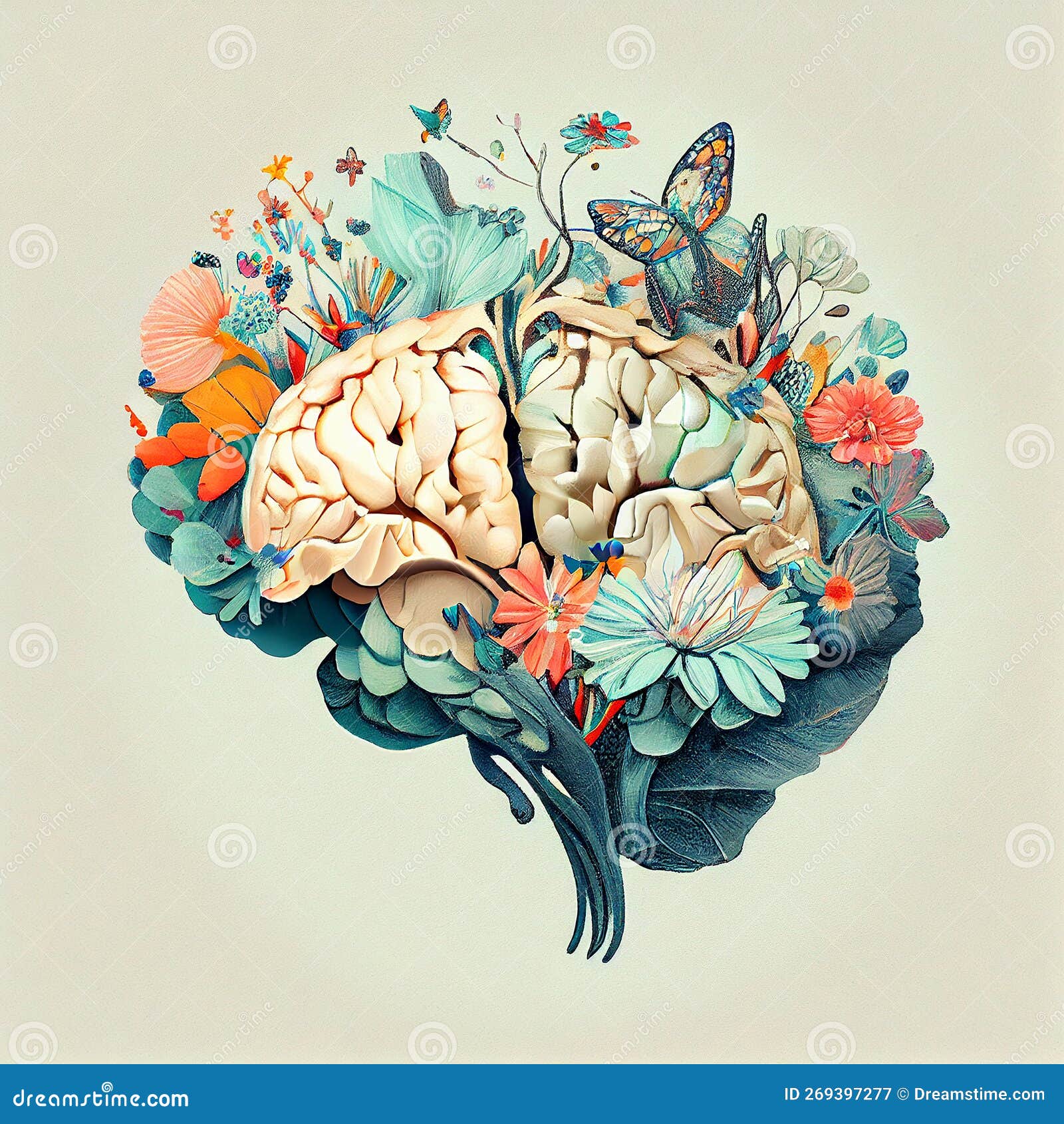 Human Brain with Flowers and Butterflies, Mental Health and Self Care ... Human Brain with Flowers and Butterflies, Mental Health and Self Care ...