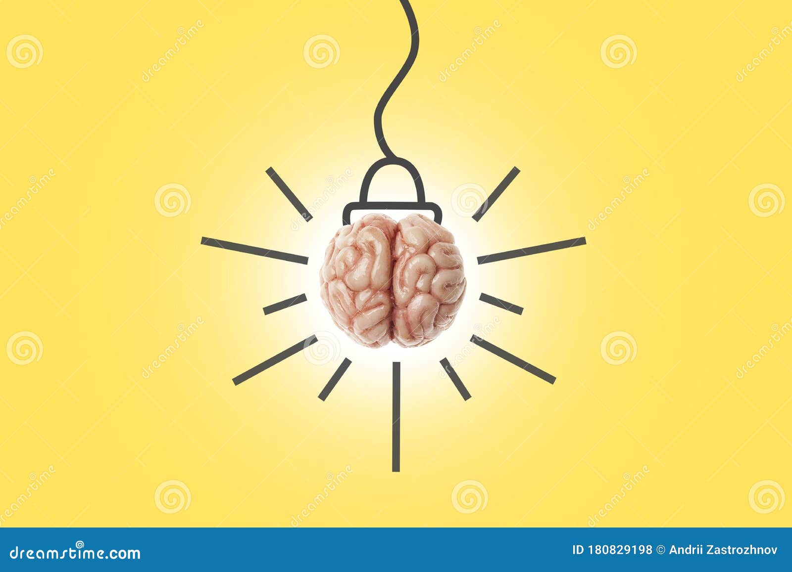 Human Brain In The Form Of A Lamp On A Yellow Background. Creative ...