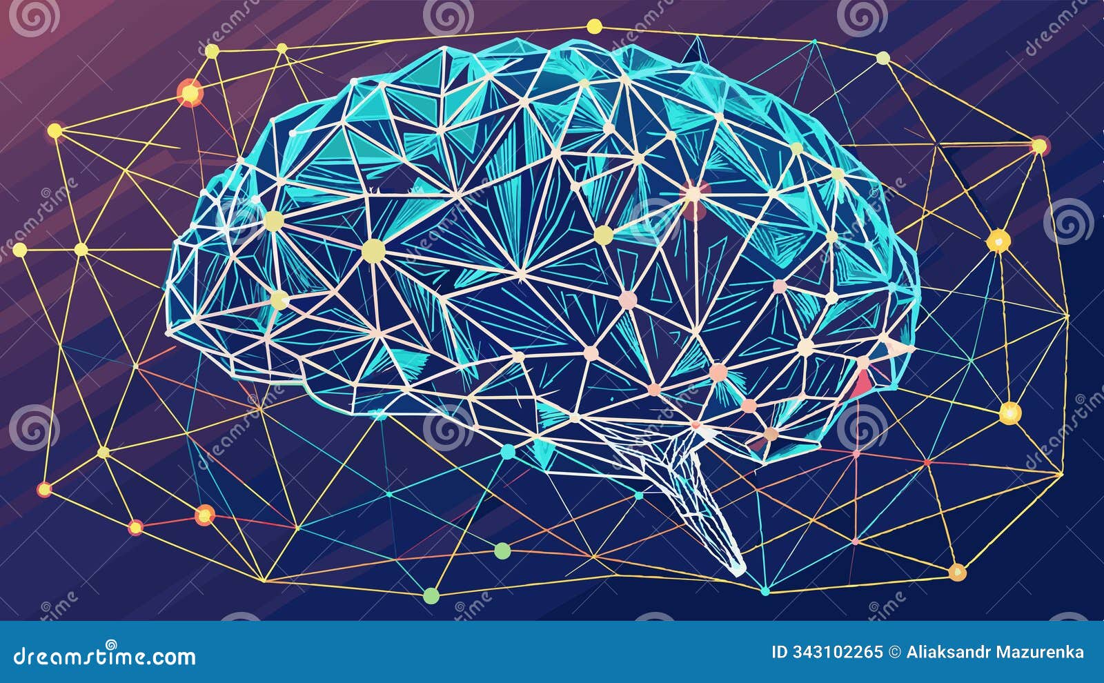 Human Brain Form Line, Triangles, and Particle Style Design. Geometric ...