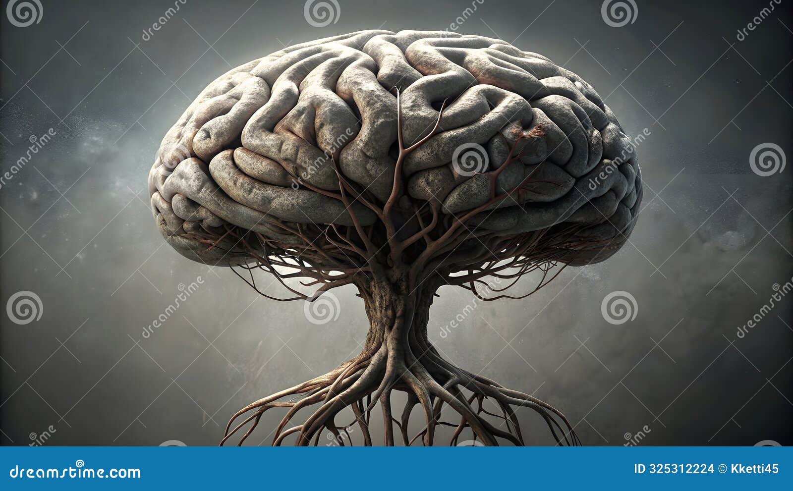 Human Brain in the Form of a Tree. 3D Render. Stock Illustration ...