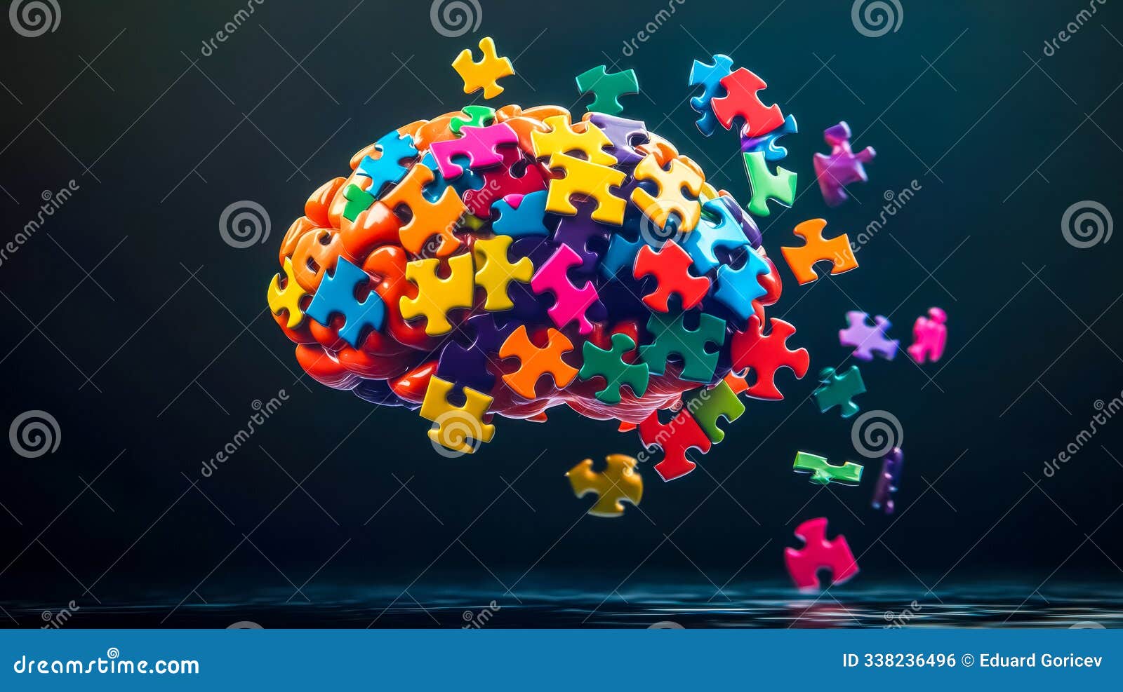 Human Brain Forming from Colorful Jigsaw Puzzle Pieces Floating on Dark ...