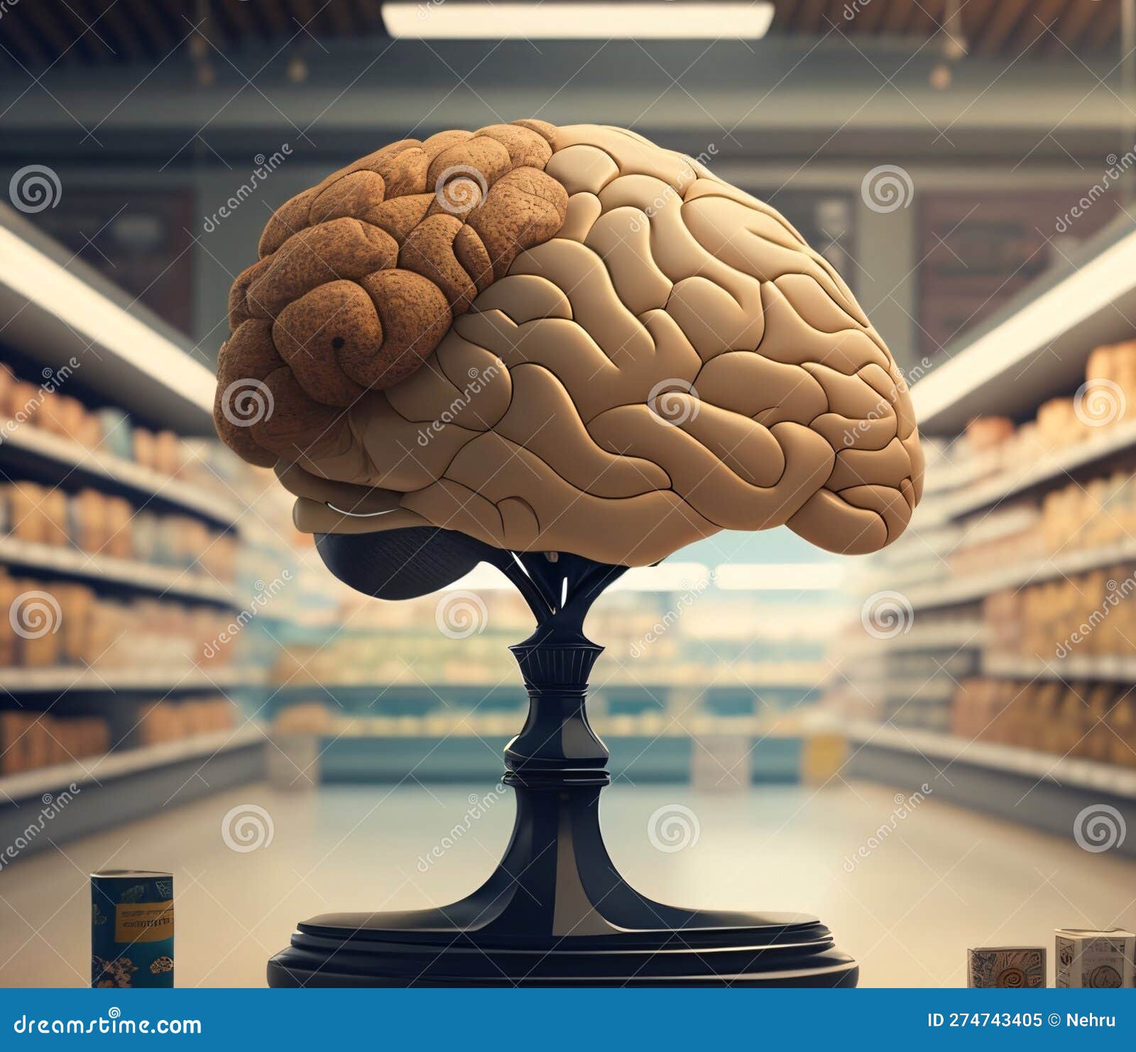 Human Brain in Front of a Shelf in a Supermarket. 3d Rendering, Created ...