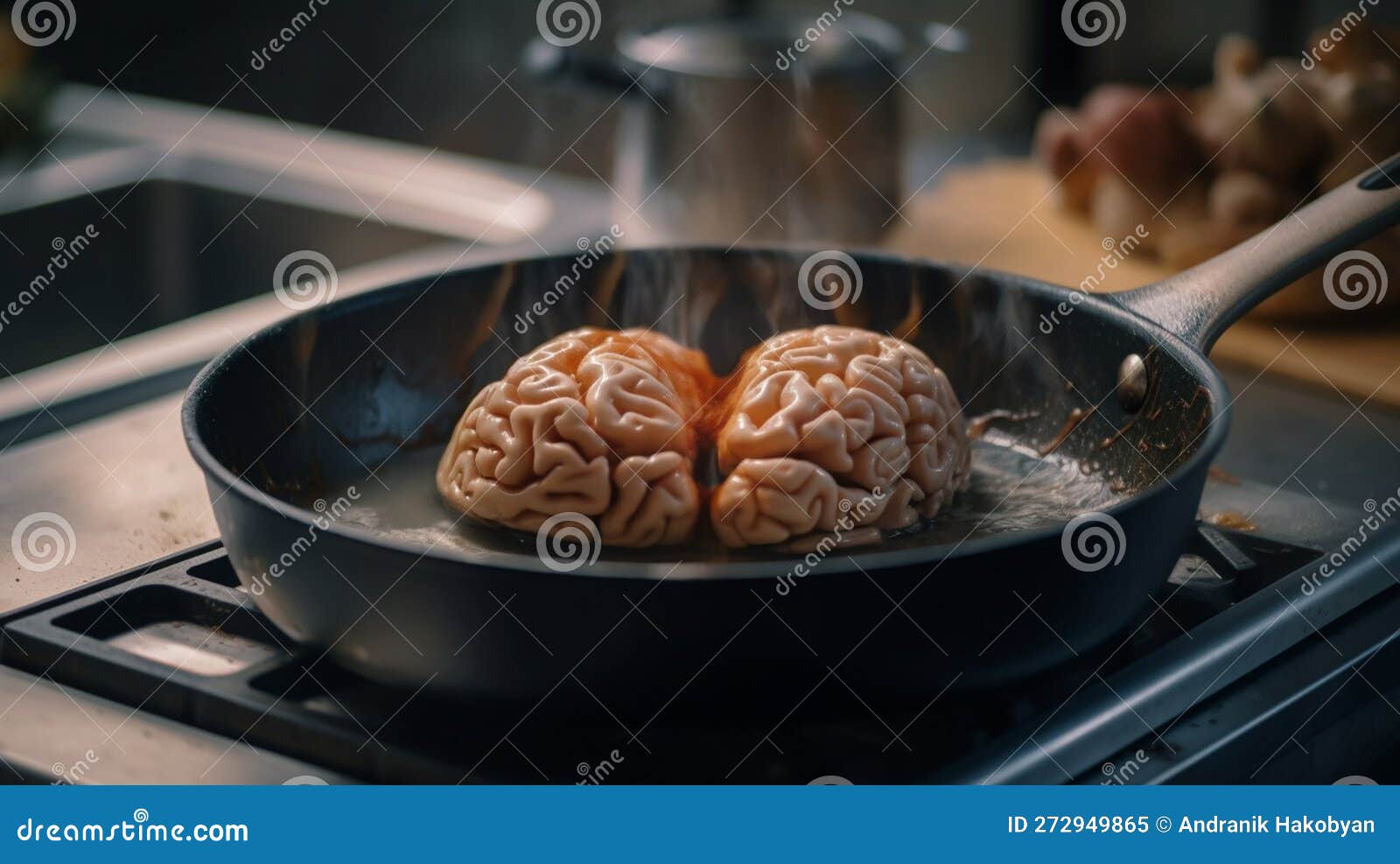 Human Brain in a Frying Pan on the Stove. Generative Ai Stock ...