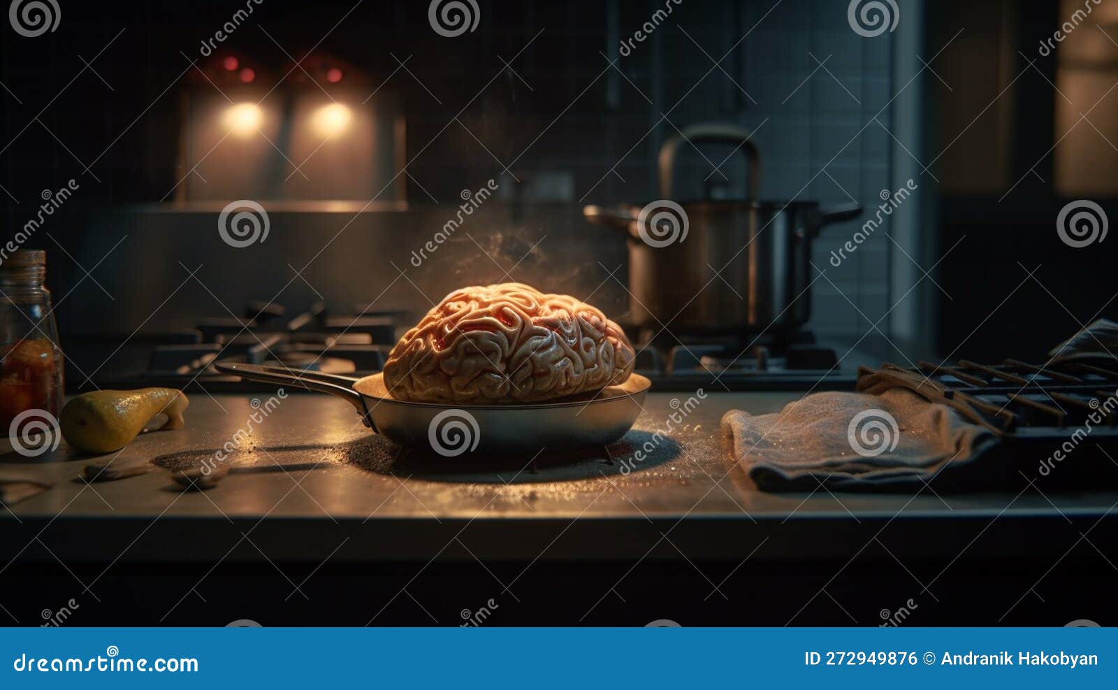 Human Brain in a Frying Pan on the Stove. Generative Ai Stock ...
