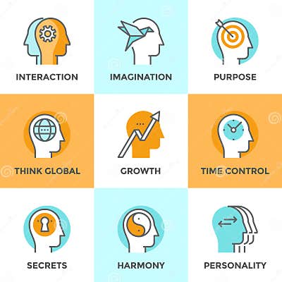 Human Brain Function Line Icons Set Stock Vector - Illustration of ...