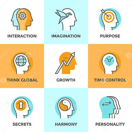 Human Brain Function Line Icons Set Stock Vector - Illustration of ...