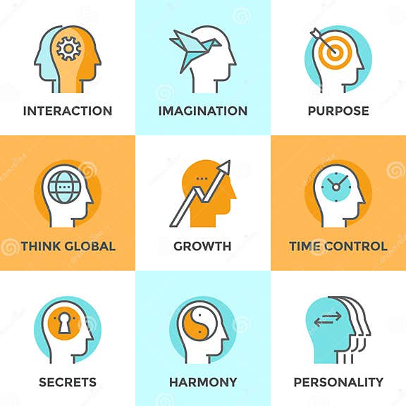 Human Brain Function Line Icons Set Stock Vector - Illustration of ...