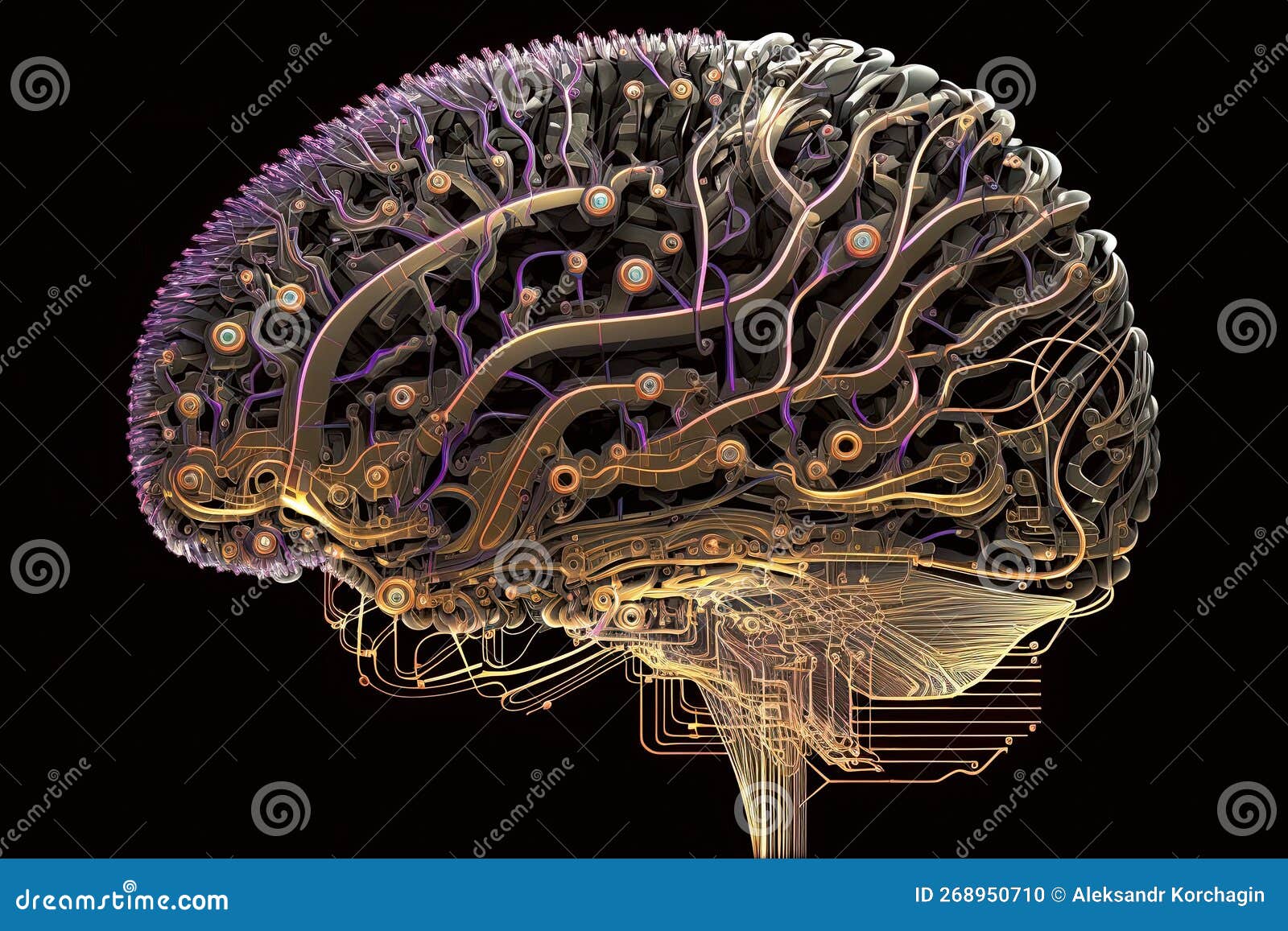 Human Brain of Future with Neural Connections. Concept of Artificial ...