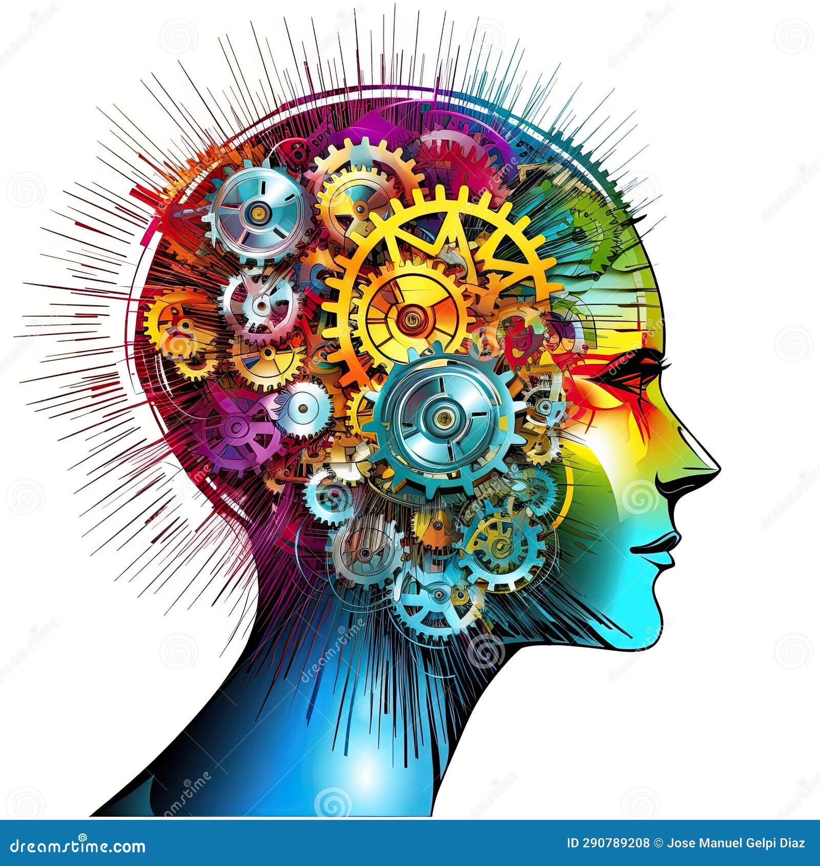 Human Brain and Gear. Intelligence. Generative AI Stock Illustration ...