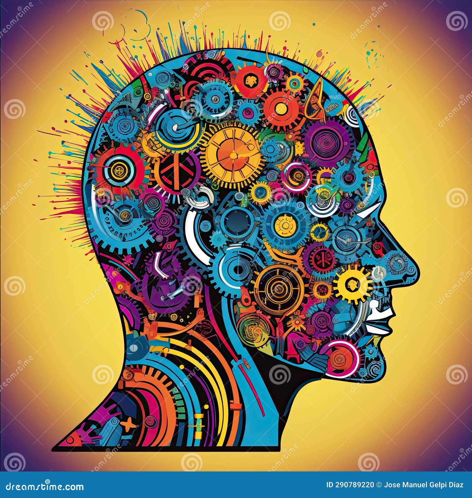 Human Brain and Gear. Intelligence. Generative AI Stock Illustration ...