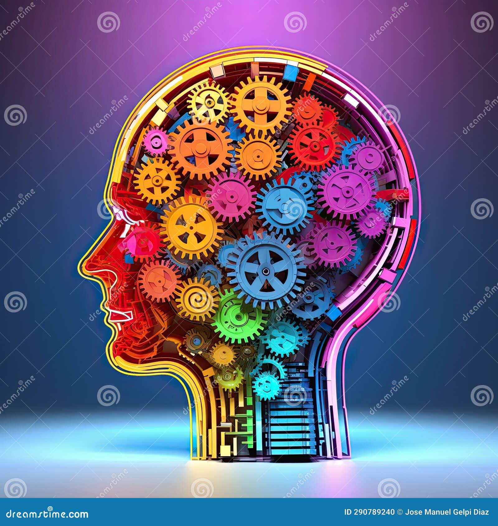 Human Brain and Gear. Intelligence. Generative AI Stock Illustration ...