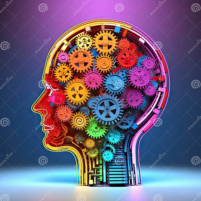 Human Brain and Gear. Intelligence. Generative AI Stock Illustration ...