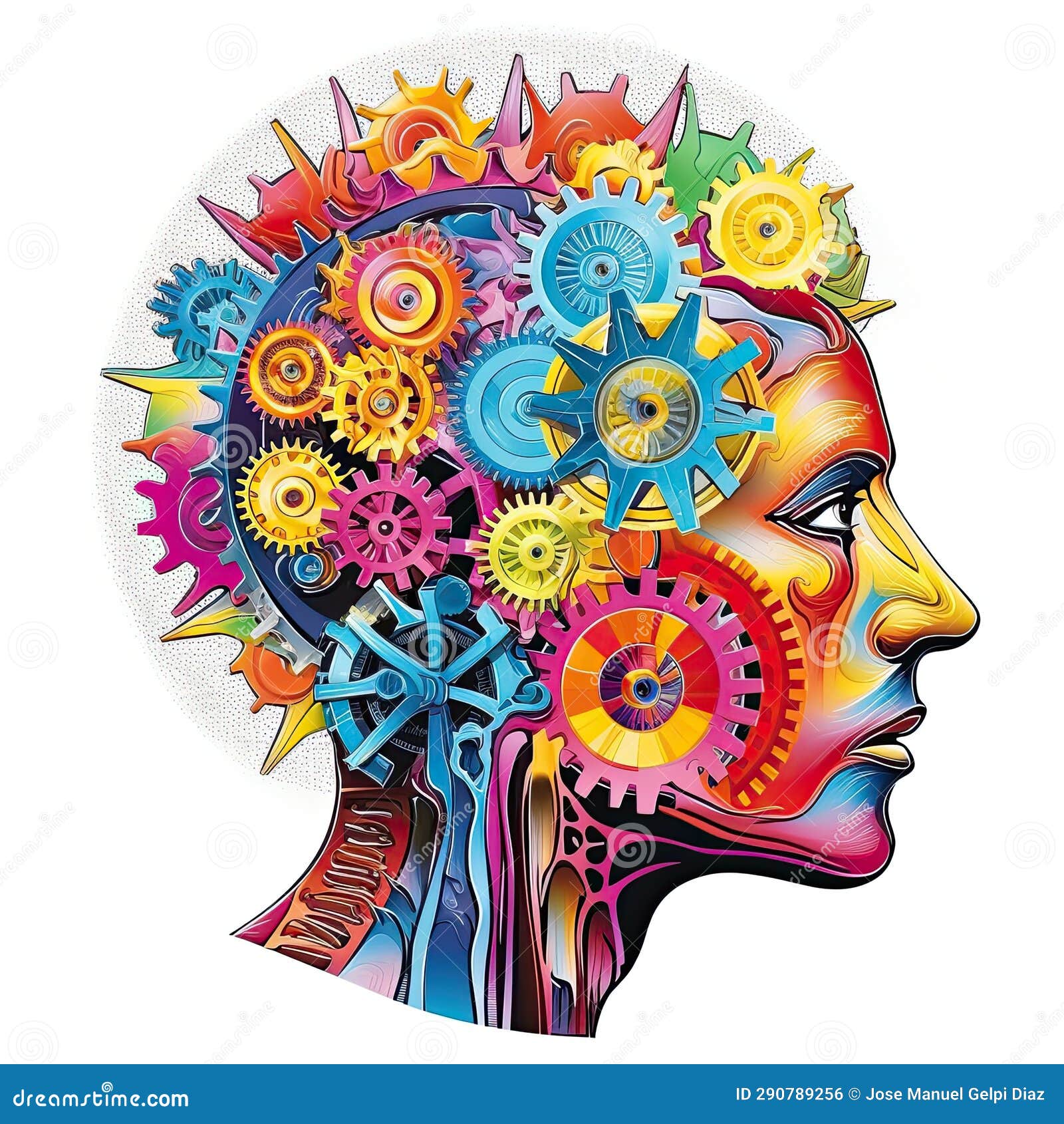 Human Brain and Gear. Intelligence. Generative AI Stock Illustration ...