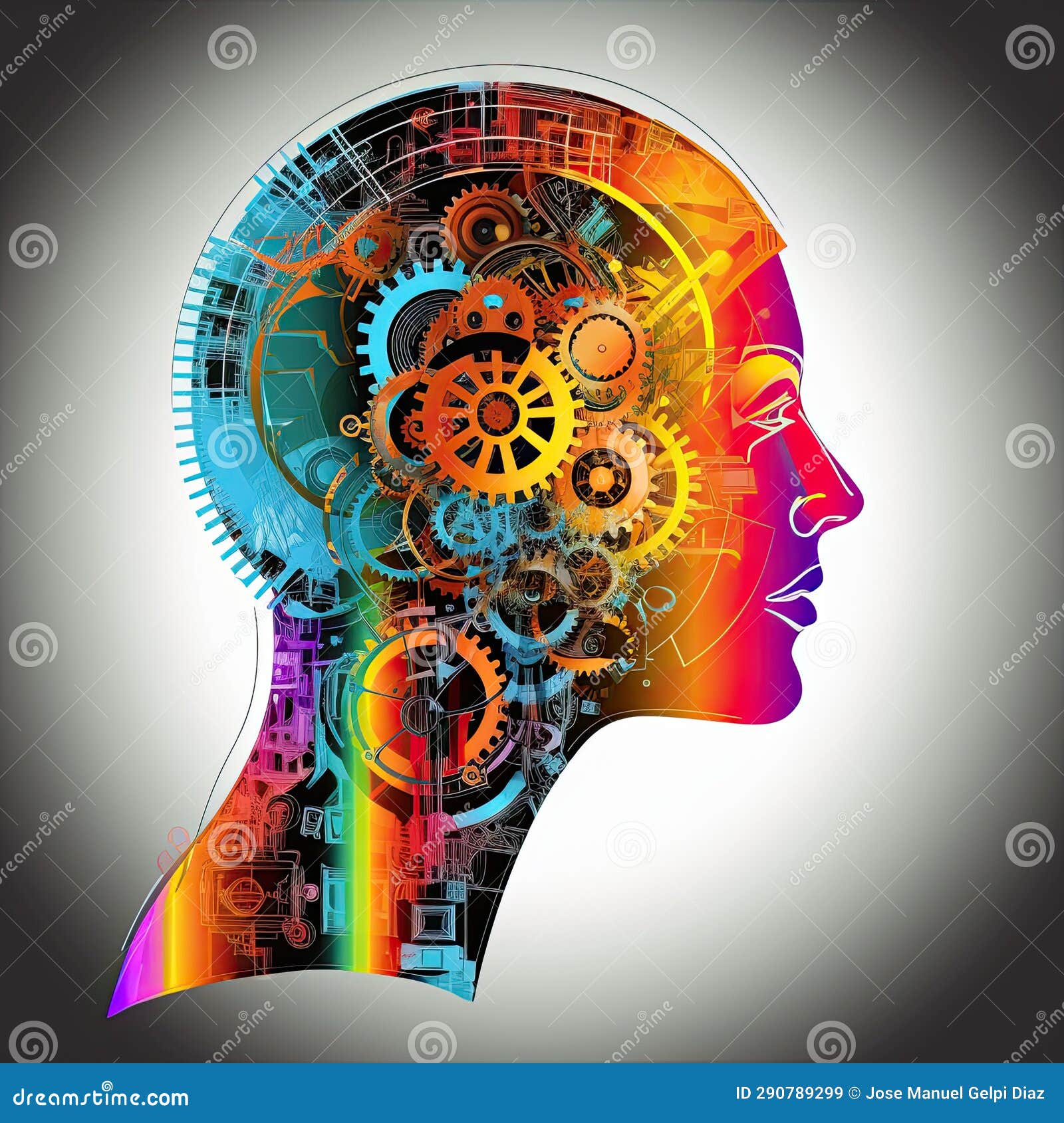 Human Brain and Gear. Intelligence. Generative AI Stock Illustration ...