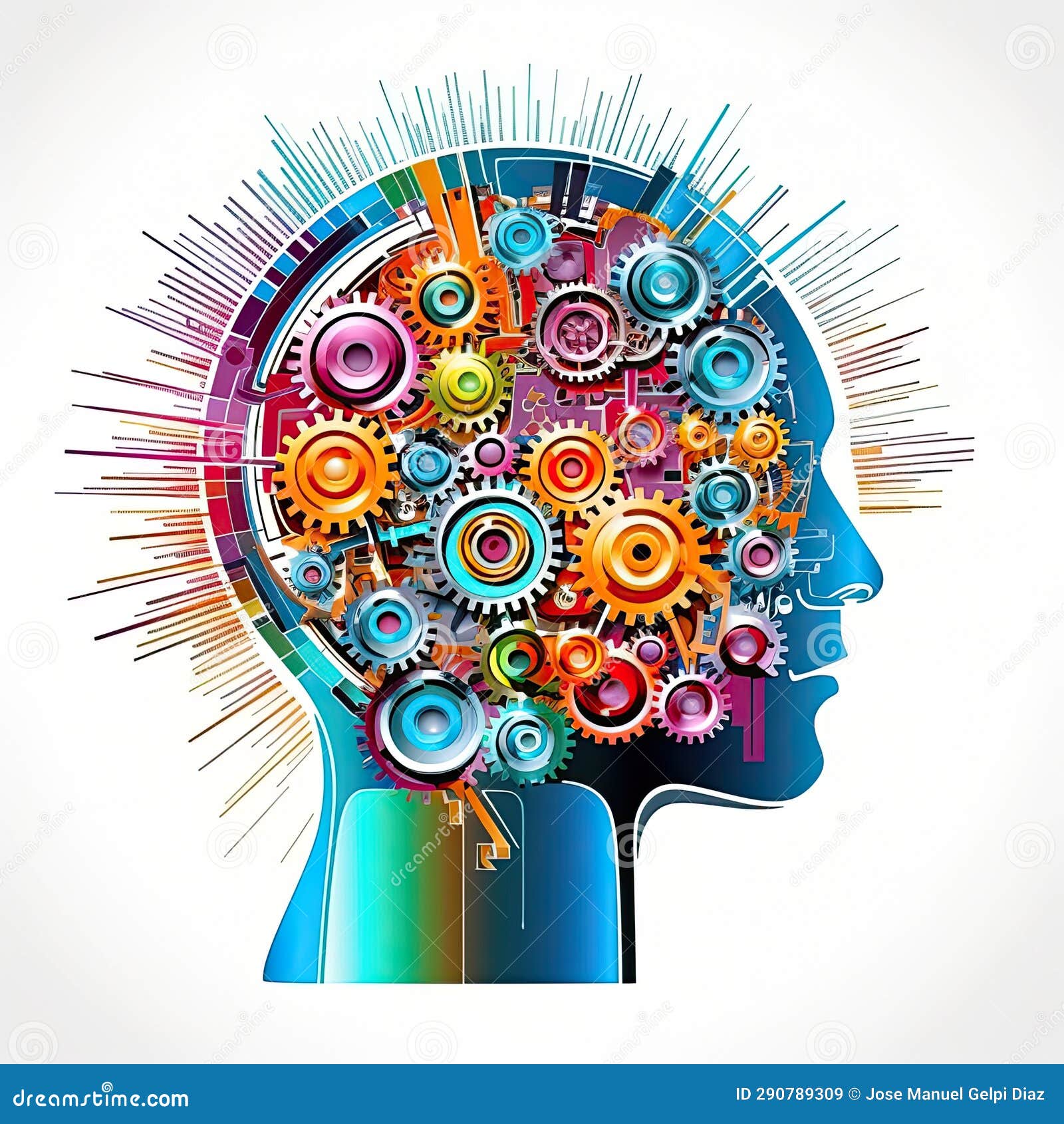 Human Brain and Gear. Intelligence. Generative AI Stock Illustration ...