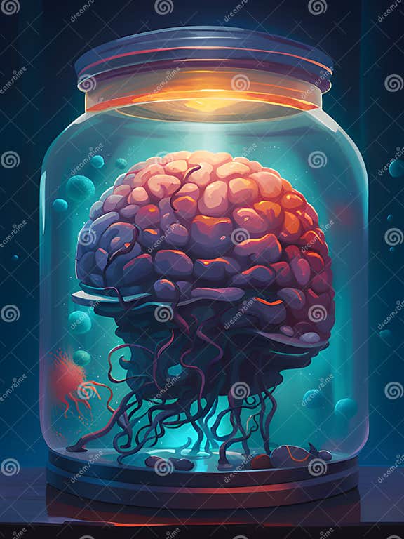 Human Brain in a Glass Bottle with Brain Inside, Ai Generated Stock ...