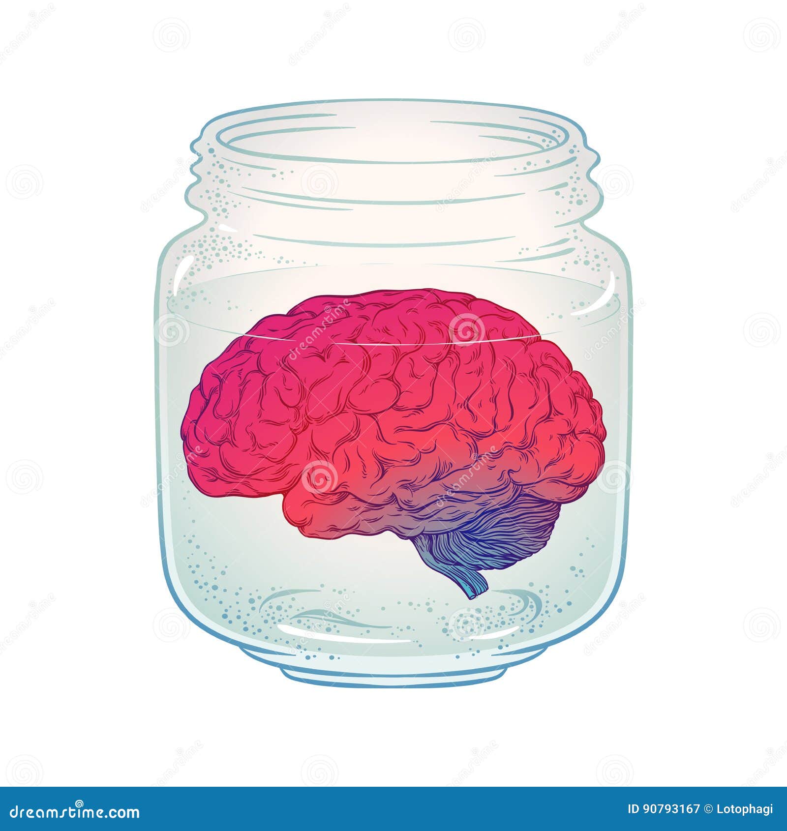 Human Brain in Glass Jar . Sticker, Print or Poster Design Hand Drawn ...