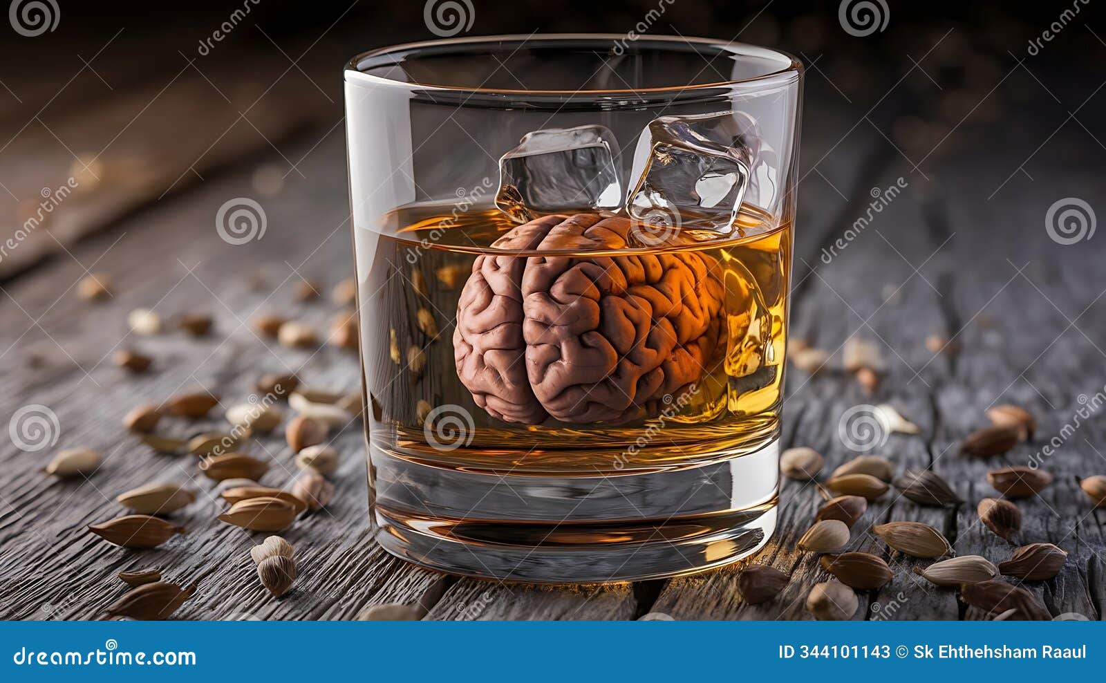 Human Brain in a Glass of Whiskey with Ice, Alcoholism Causes Dementia ...