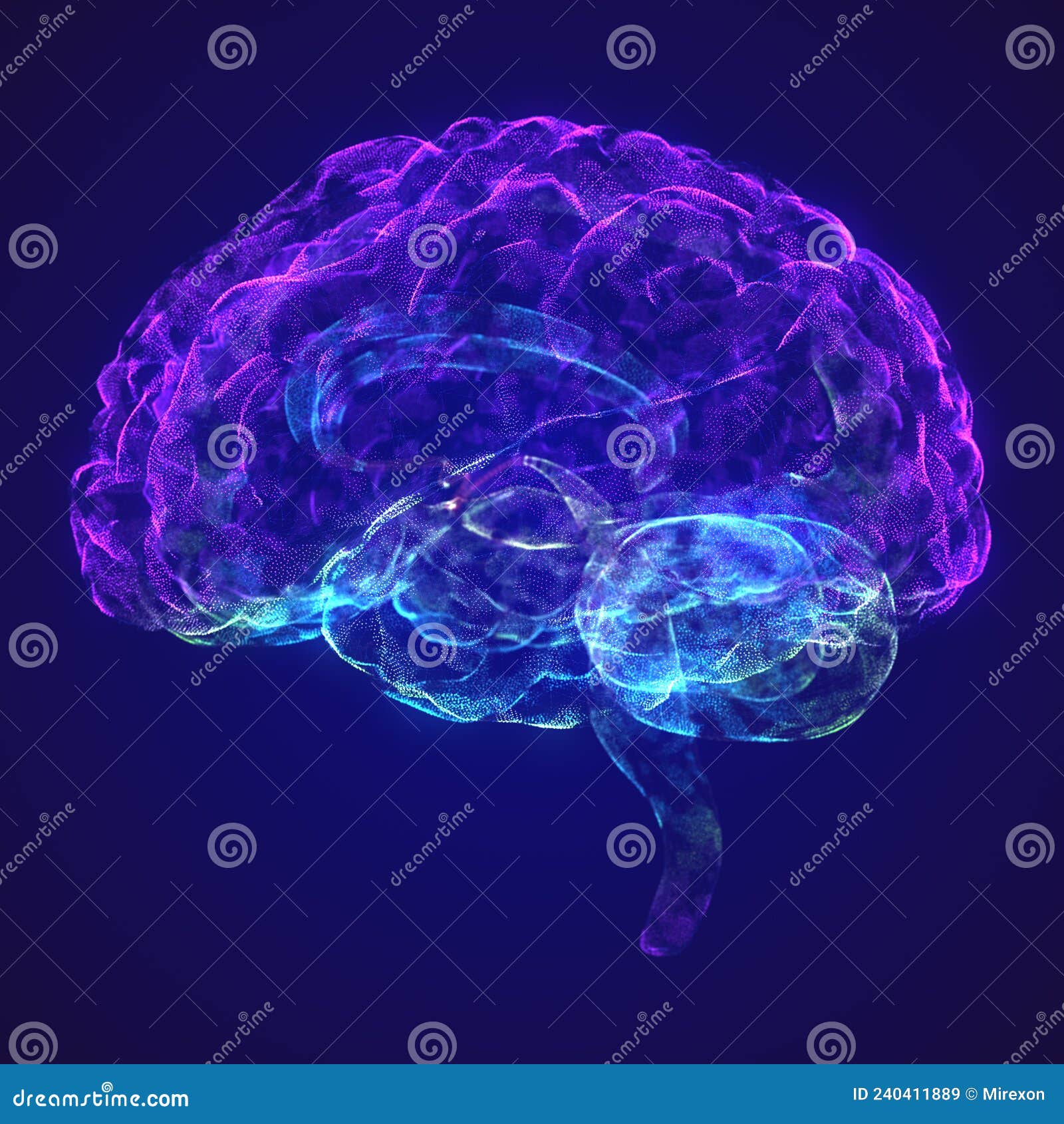 Human Brain. Glowing Blue Light Line Particles of Human Brain Stock ...