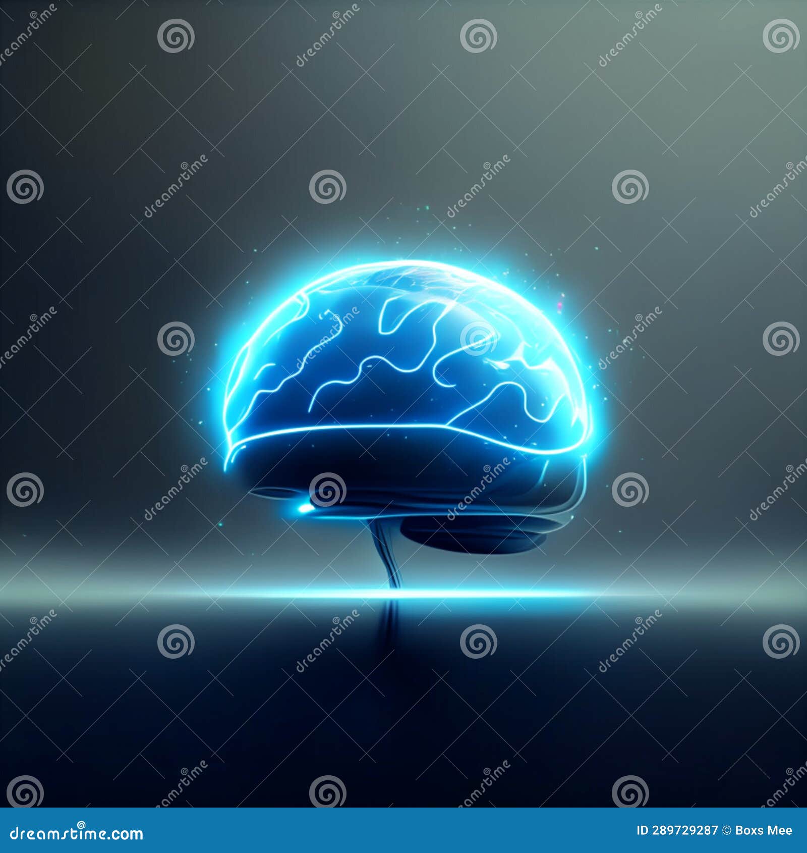 Human Brain with Glowing Blue Neon Light on Dark Background. Vector ...