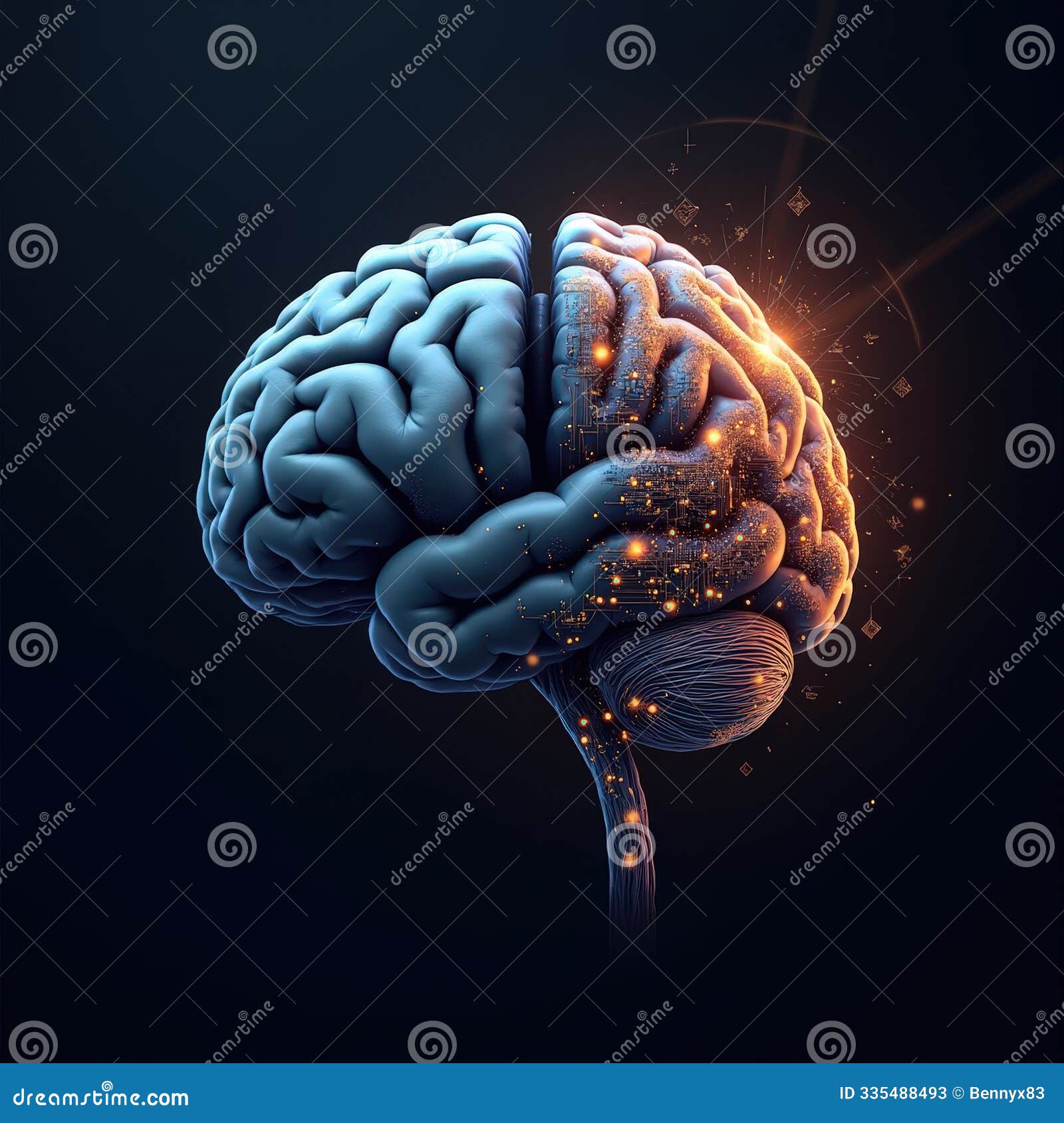 Human Brain with Circuitry and Glowing Lights. Stock Illustration ...