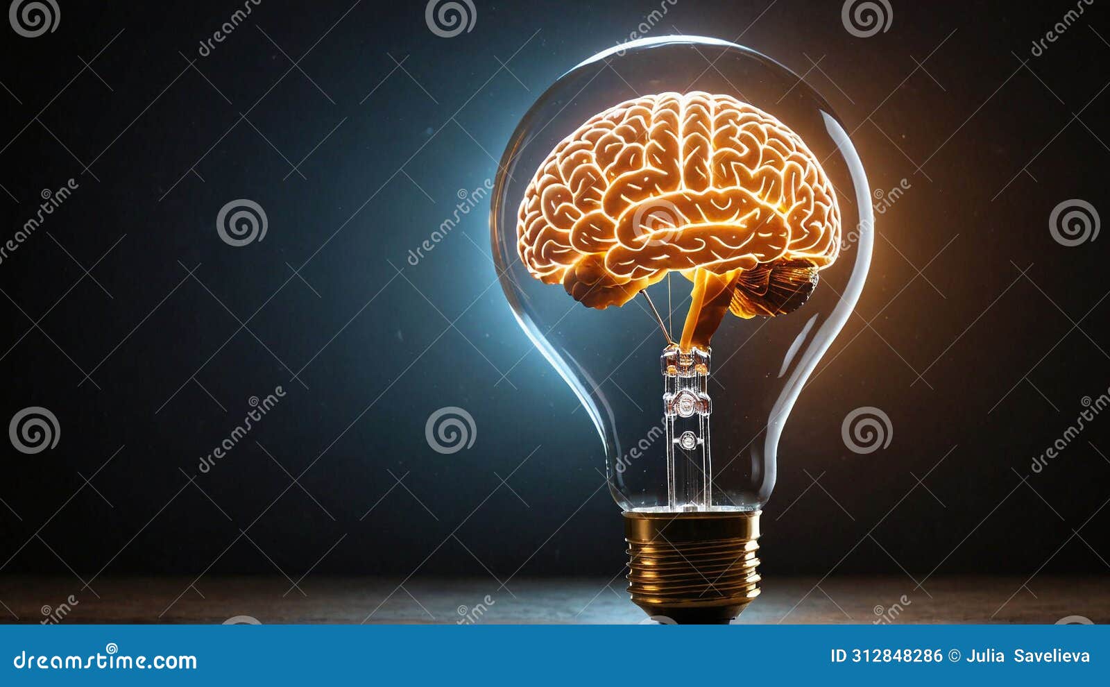 Human Brain Glowing Inside of Light Bulb on Dark Background Stock ...