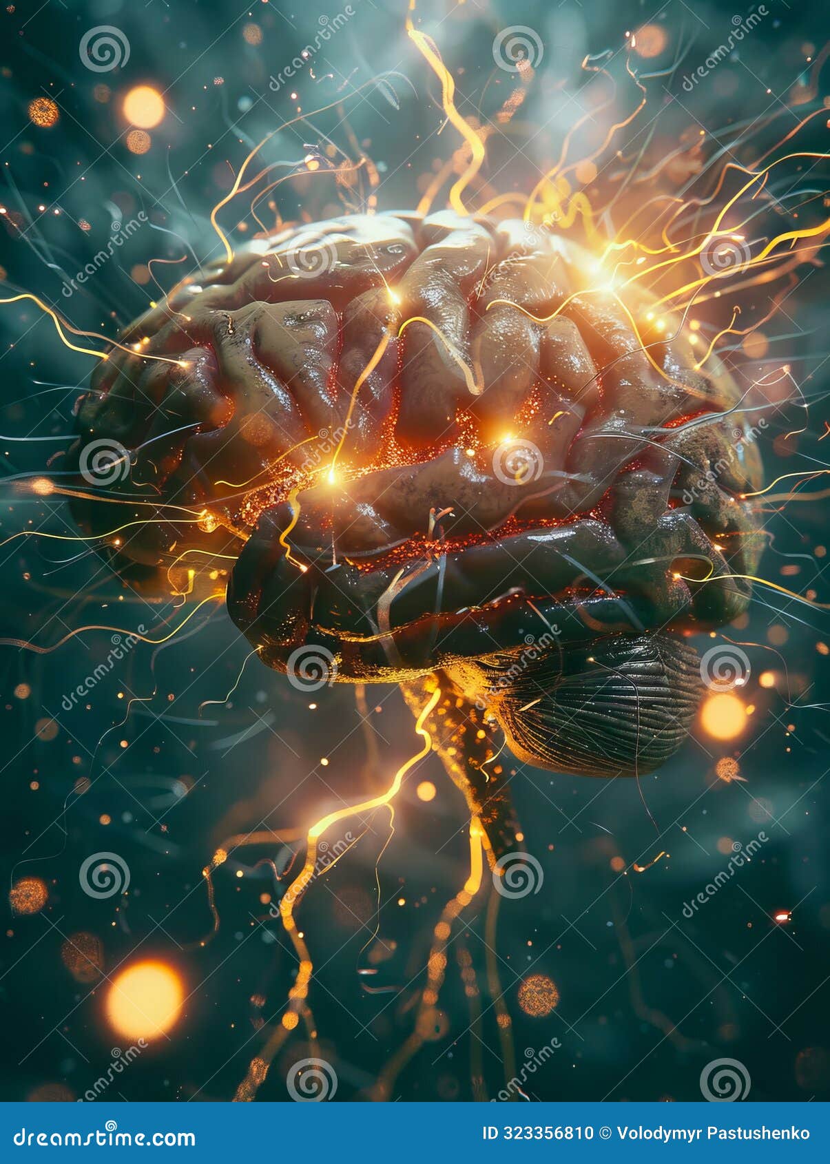 A Human Brain with Glowing Lights Stock Photo - Image of explosion ...