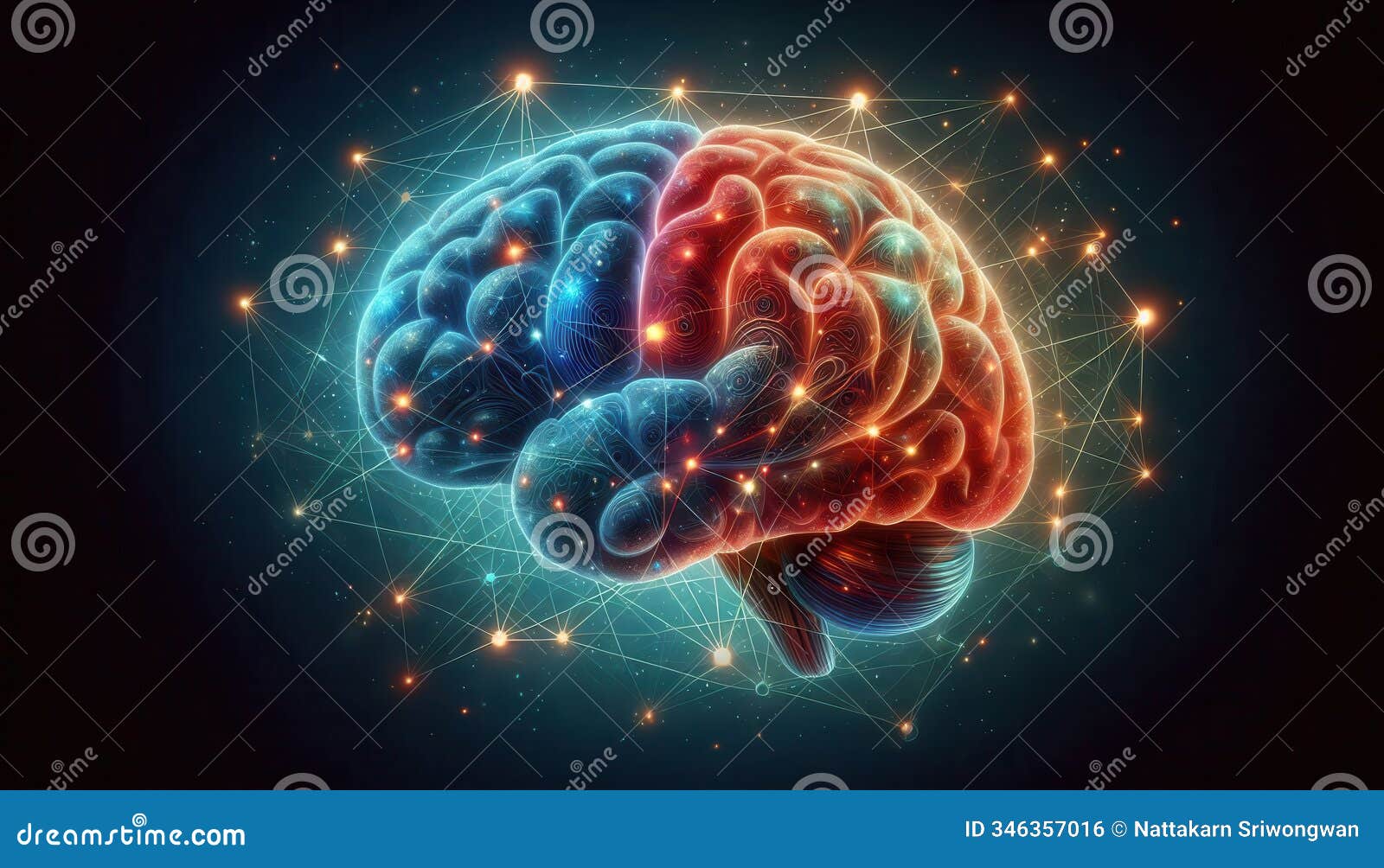 Human Brain with Glowing Nodes and Connections Representing Neural ...