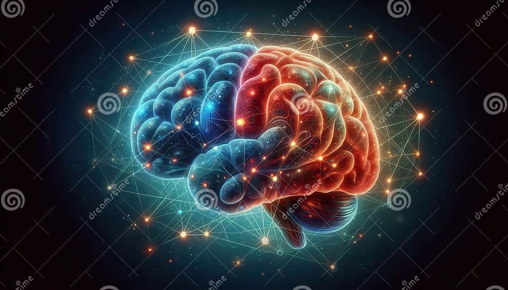 Human Brain with Glowing Nodes and Connections Representing Neural ...