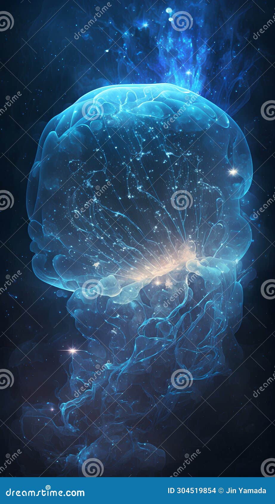 Human Brain with Glowing Particles in Space, 3d Rendering. Computer ...