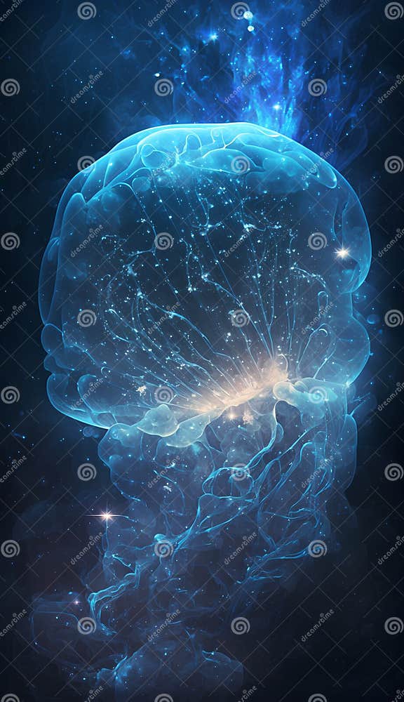 Human Brain with Glowing Particles in Space, 3d Rendering. Computer ...