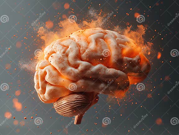 Human Brain on a Gray Background, Concept with Brain Exploding Ideas ...