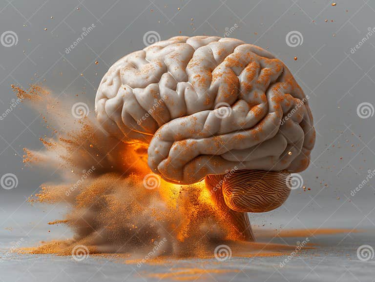 Human Brain on a Gray Background, Concept with Brain Exploding Ideas ...