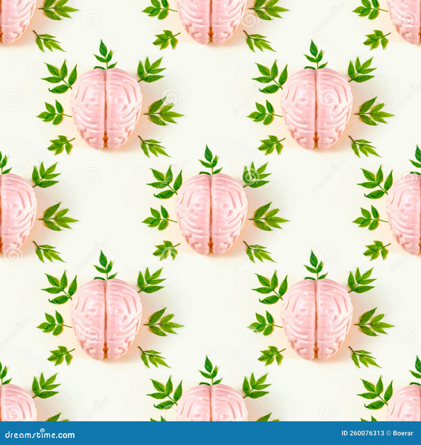 Human Brain with Green Leaves Repeat Seamless Pattern on Light ...