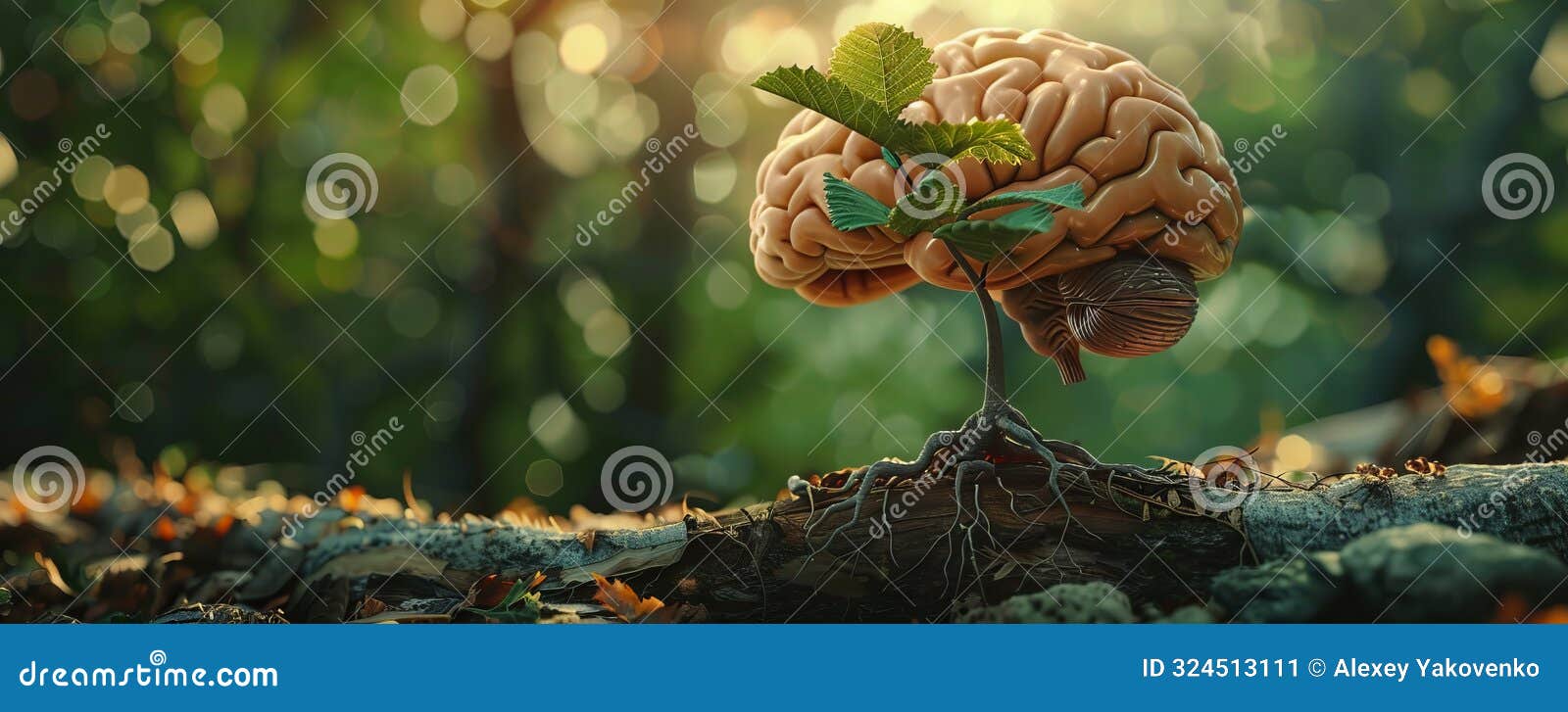 Human Brain Growing from a Root on a Tree Branch Stock Image - Image of ...