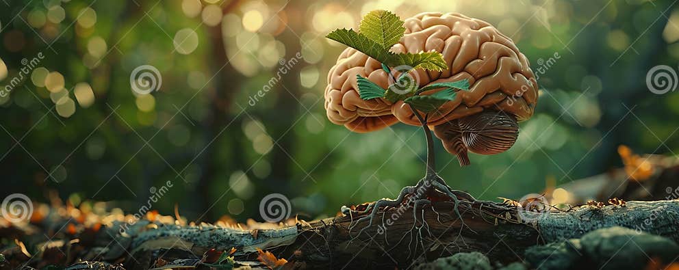 Human Brain Growing from a Root on a Tree Branch Stock Image - Image of ...