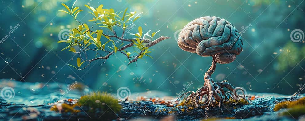 Human Brain Growing from a Root on a Tree Branch Stock Photo - Image of ...