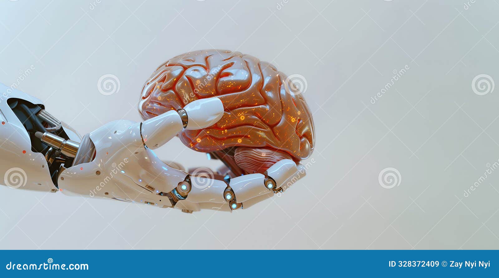 Human Brain In The Hand Of A Robot. Concept Of Artificial Intelligence ...