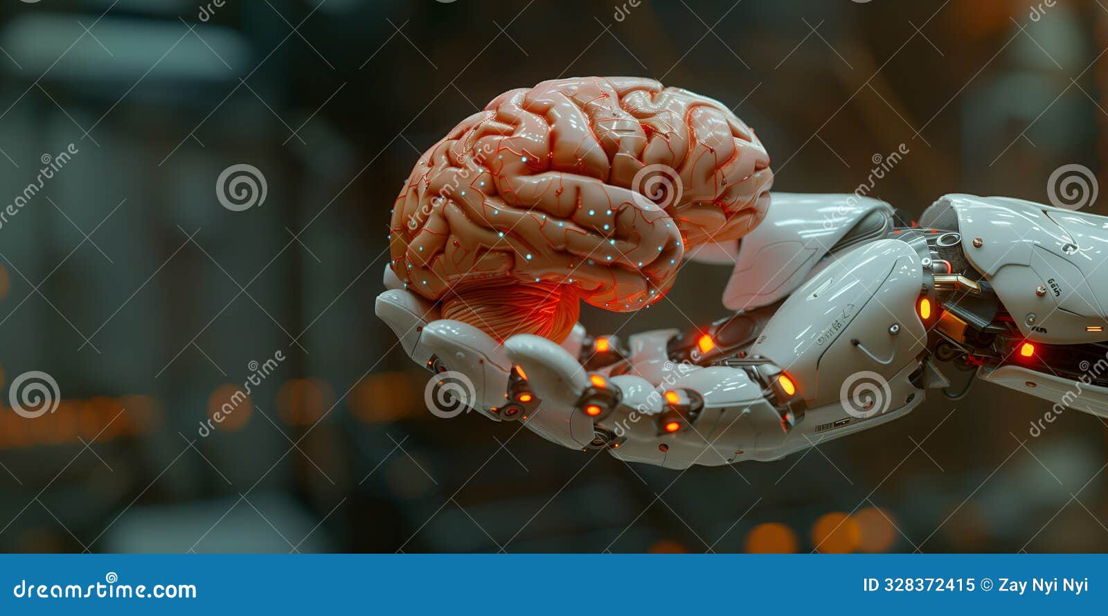Human Brain in the Hand of a Robot. Concept of Artificial Intelligence ...