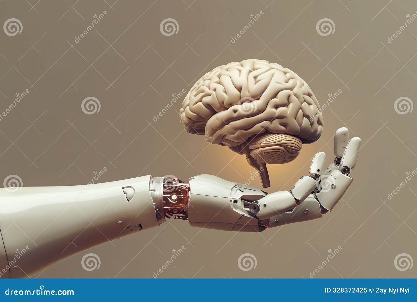 Human Brain in the Hand of a Robot. Concept of Artificial Intelligence ...